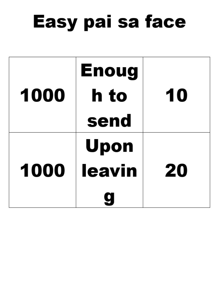 Easy Pai Sa Face Enoug Hto Send 10 Upon Leavin G 20 | PDF