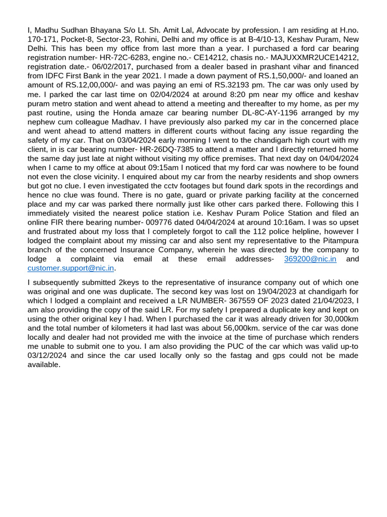 Madhu Sir Insurance Statement | PDF