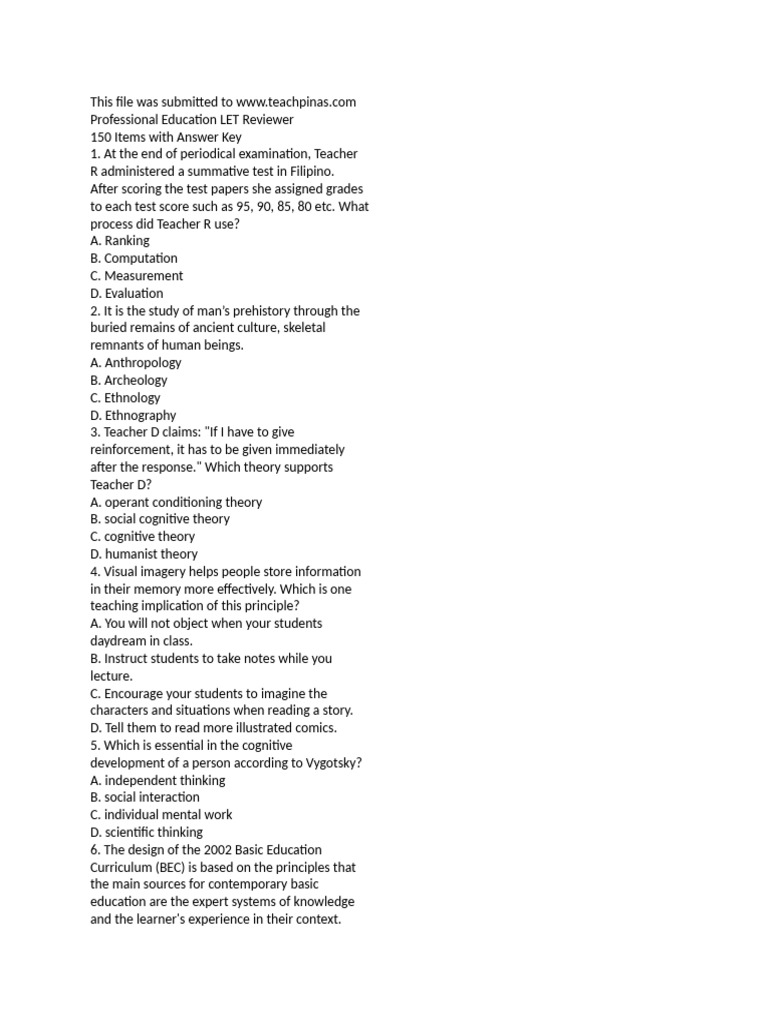 LET Colored Answers | PDF | Learning | Teachers