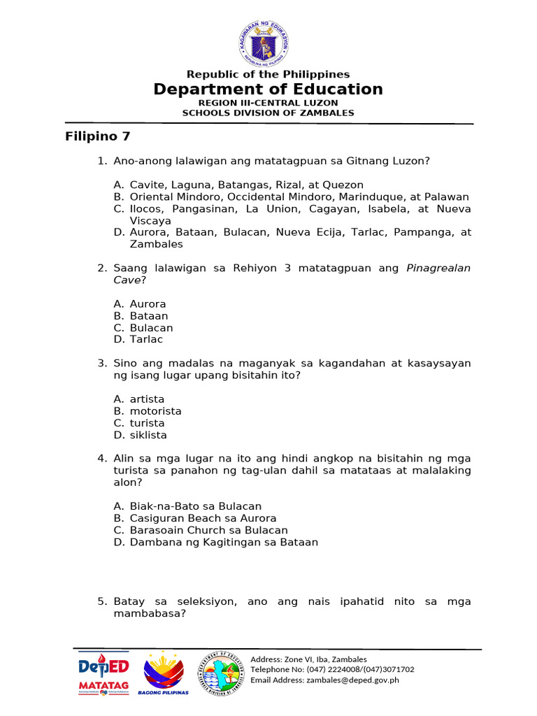 Filipino 7 Question | PDF