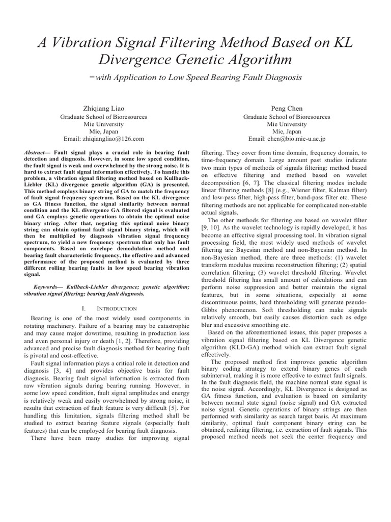 KL Divergence GA for Vibration Filtering | PDF | Spectral Density | Wavelet