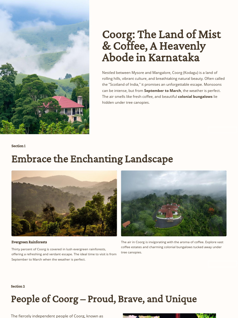 Coorg The Land of Mist and Coffee A Heavenly Abode in Karnataka | PDF