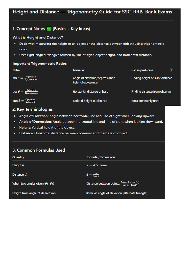 Height and Distances Trignometry | PDF