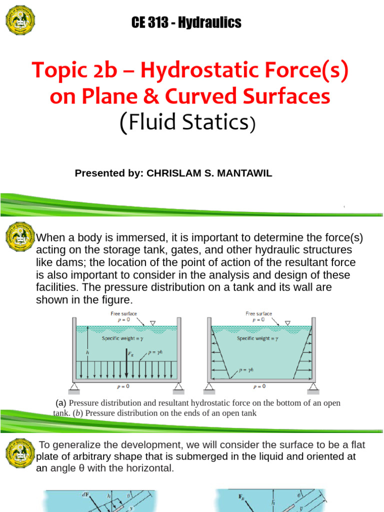 Lec 2b Fluid Statics Plane Curve Surfaces | PDF | Pressure | Area