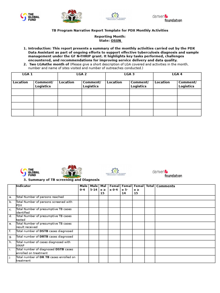 TB Program Narrative Report Template For PDX Monthly Outreach | PDF ...