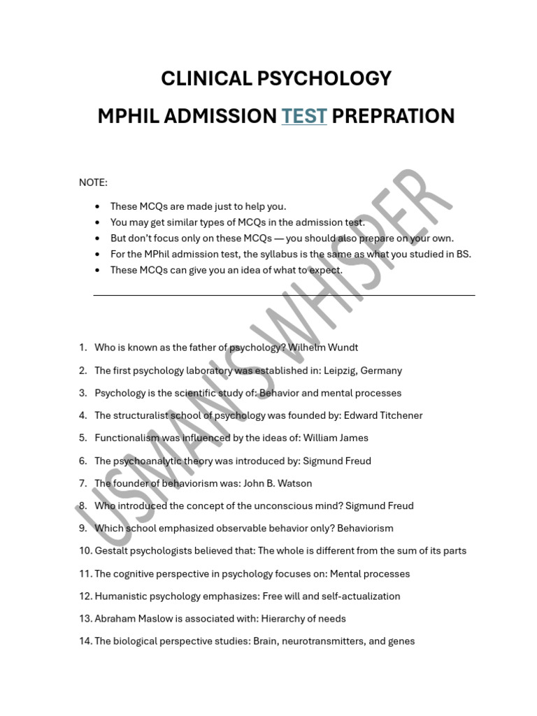 MPhil Clinical Psychology Test Prep Guide | PDF | Mental Disorder ...
