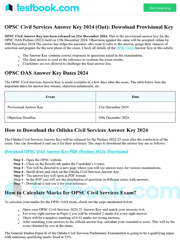 OPSC Civil Services Answer Key 2024 (Out) - Download Provisional Key | PDF