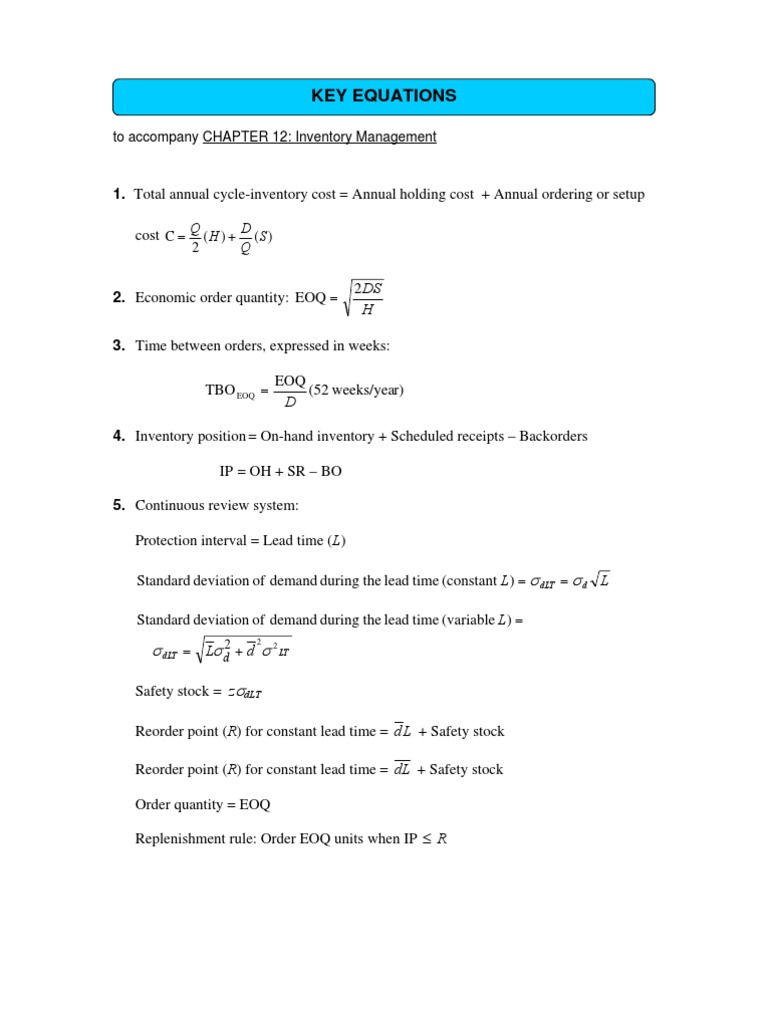 Key Inventory Management Formulas | PDF