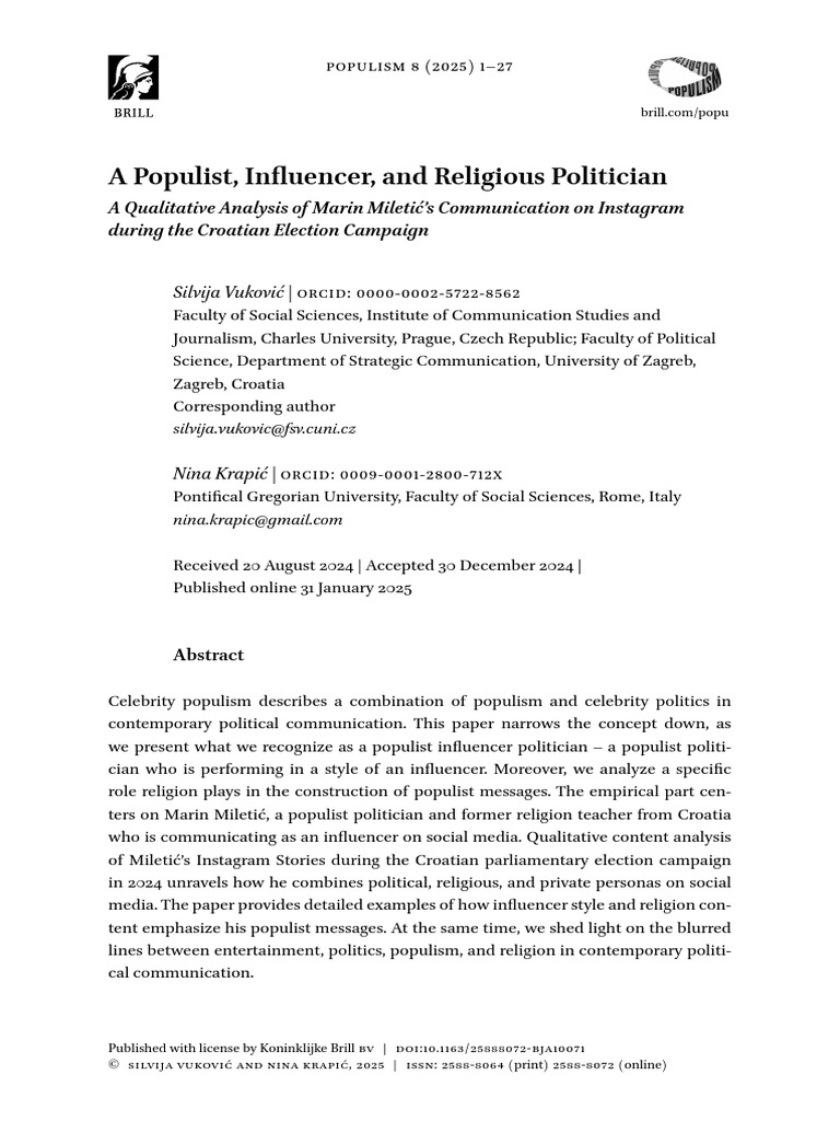 Popu Article 10.1163 25888072 Bja100711 | PDF | Populism