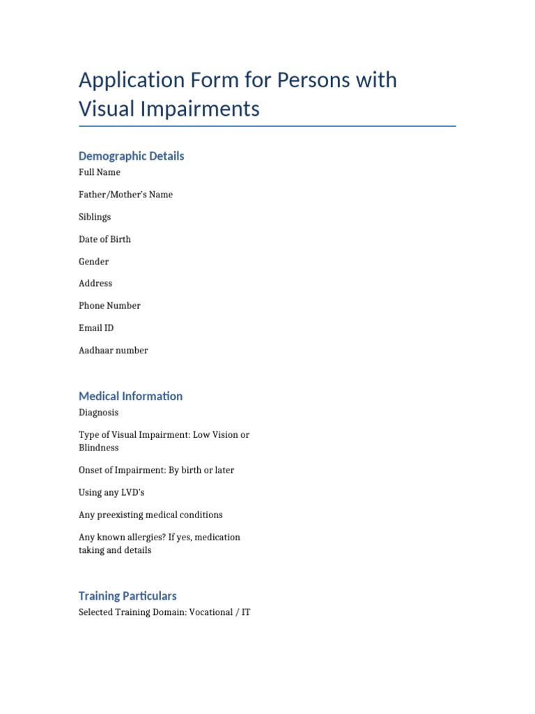 Application Form Visual Impairment LVPEI | PDF | Visual Impairment