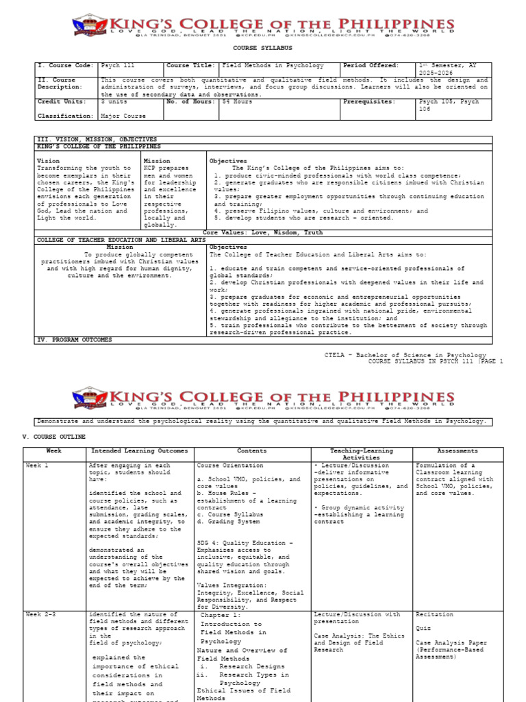 Field Methods in Psychology Syllabus | PDF | Psychology | Qualitative ...