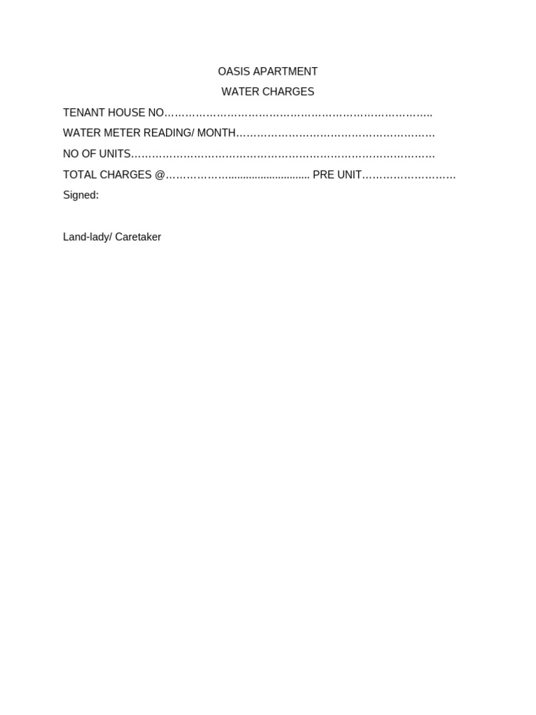 OASIS Apartment Water Charges Invoice | PDF