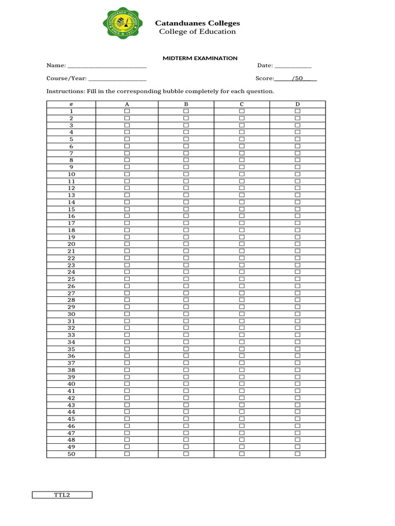 Scantron - Answer - Sheet TTL2 | PDF | Chess | Chess Theory