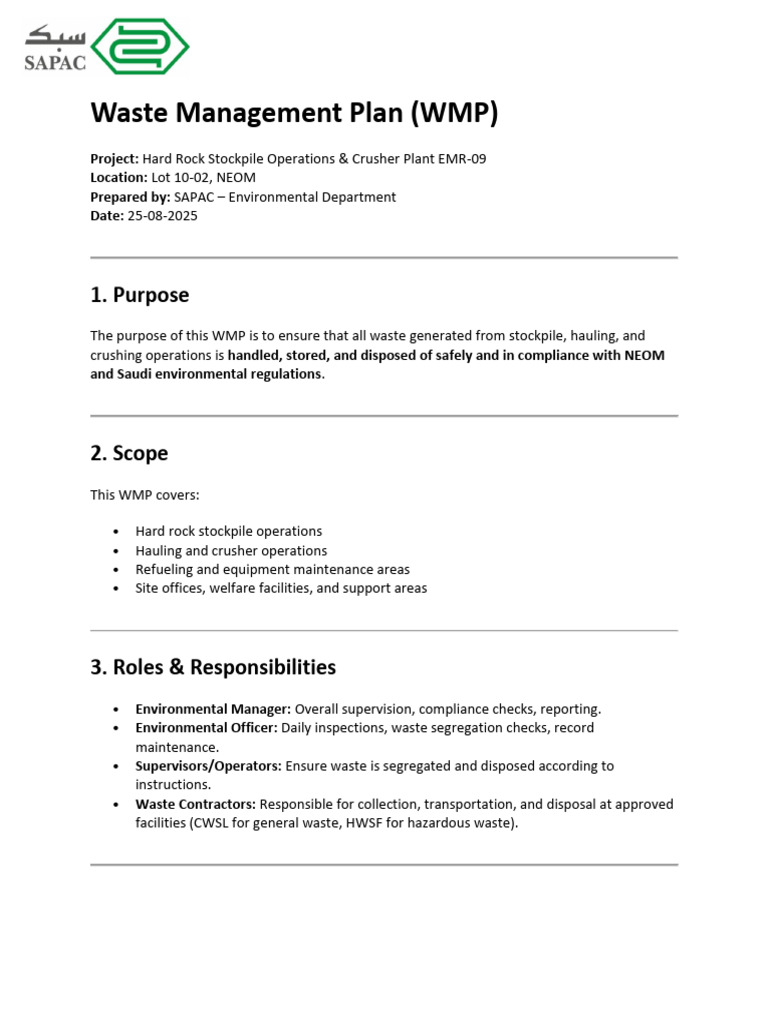 Waste Management Plan for Hard Rock Operations | PDF | Waste | Waste ...