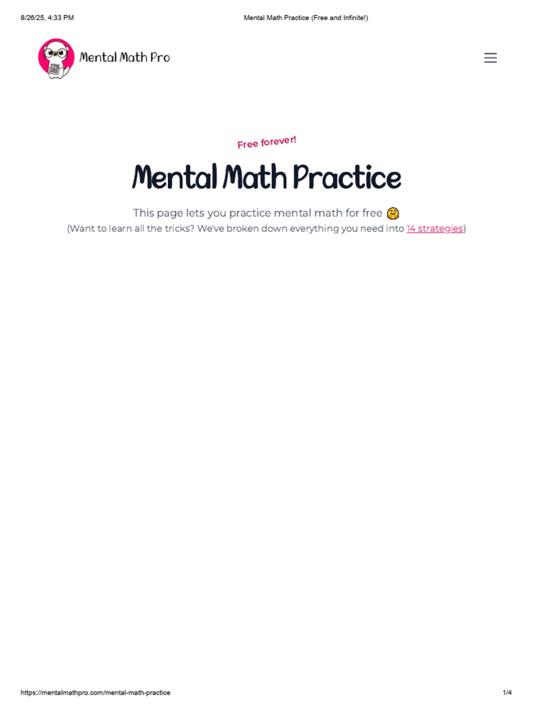 Mental Math Practice (Free and Infinite!) | PDF