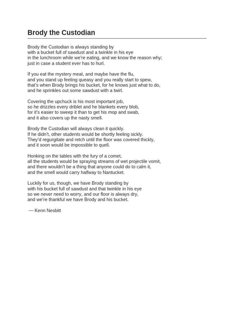 Brody The Custodian Poem | PDF