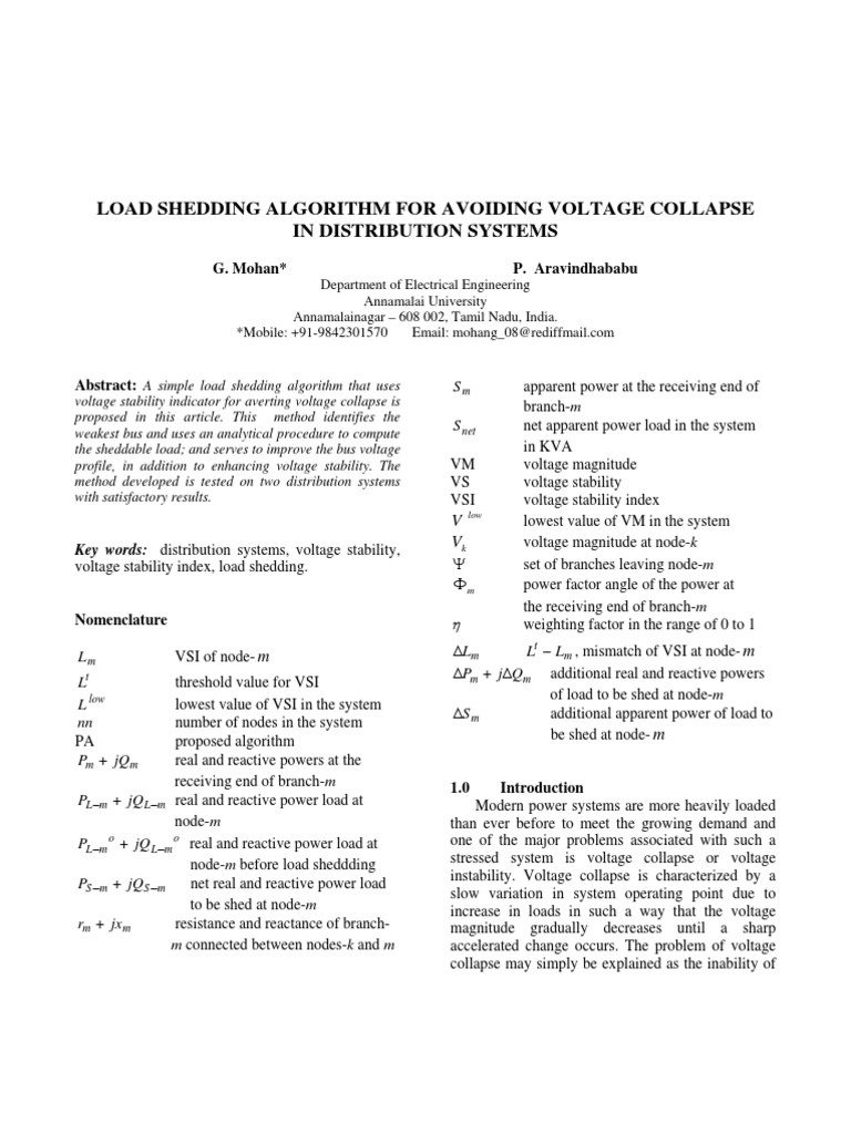 Load Shedding Research Paper | Ac Power | Temporal Rates