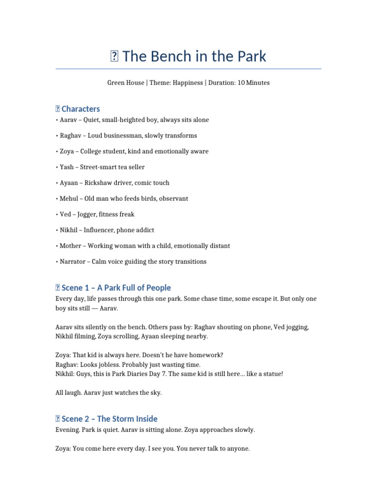 The Bench in The Park Script | PDF