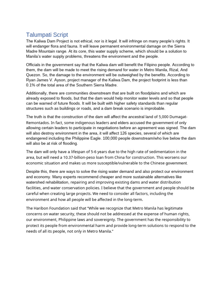 Talumpati Script (Eng Ver) | PDF | Earth Sciences | Natural Environment