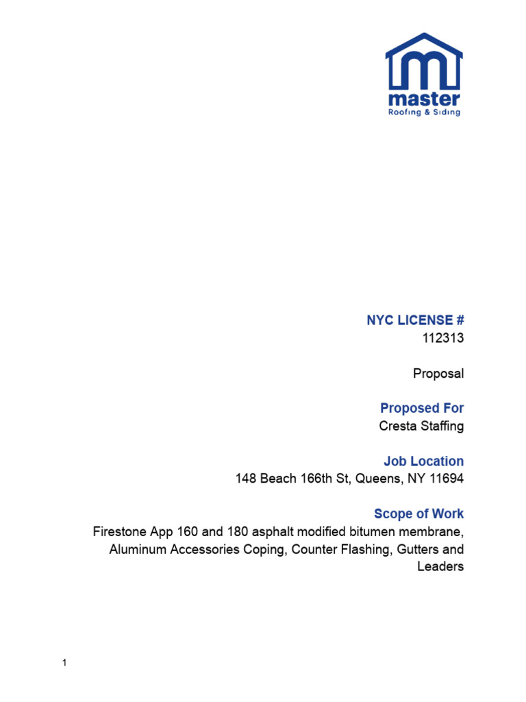 Firestone APP 160 & 180 Roofing Proposal | PDF | Insurance | Roof