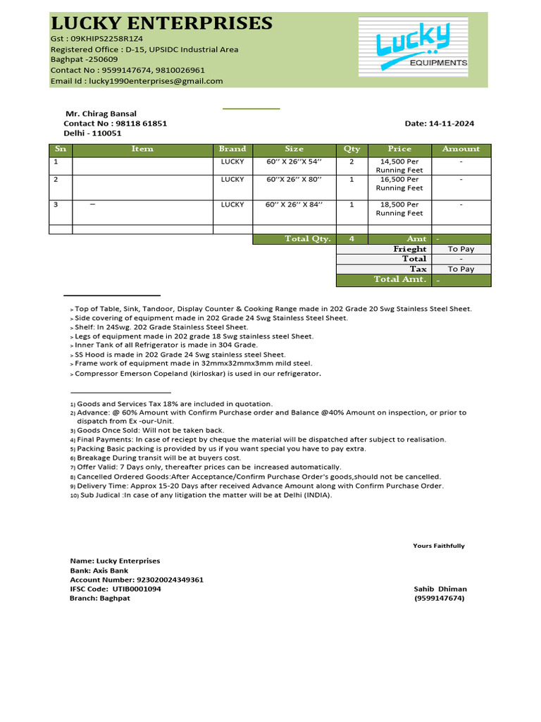 Quotation - Chirag Bansal | PDF