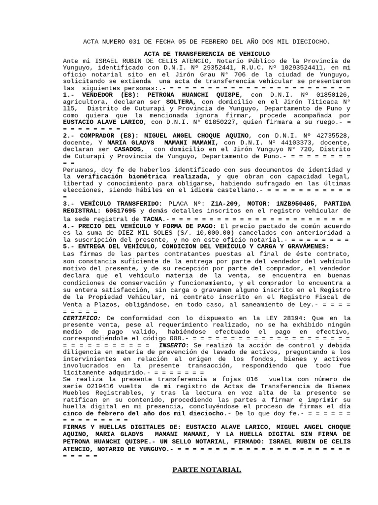Transferencia Con Testigo A Ruego Modelo | PDF