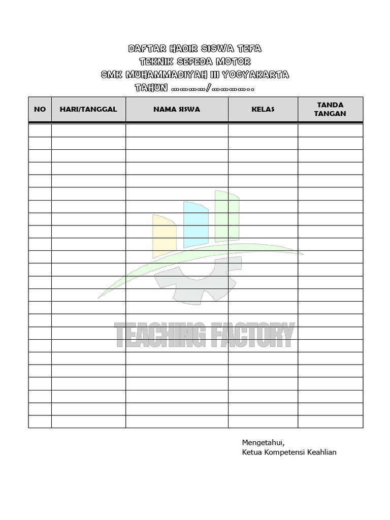 Daftar Hadir Siswa Tefa | PDF