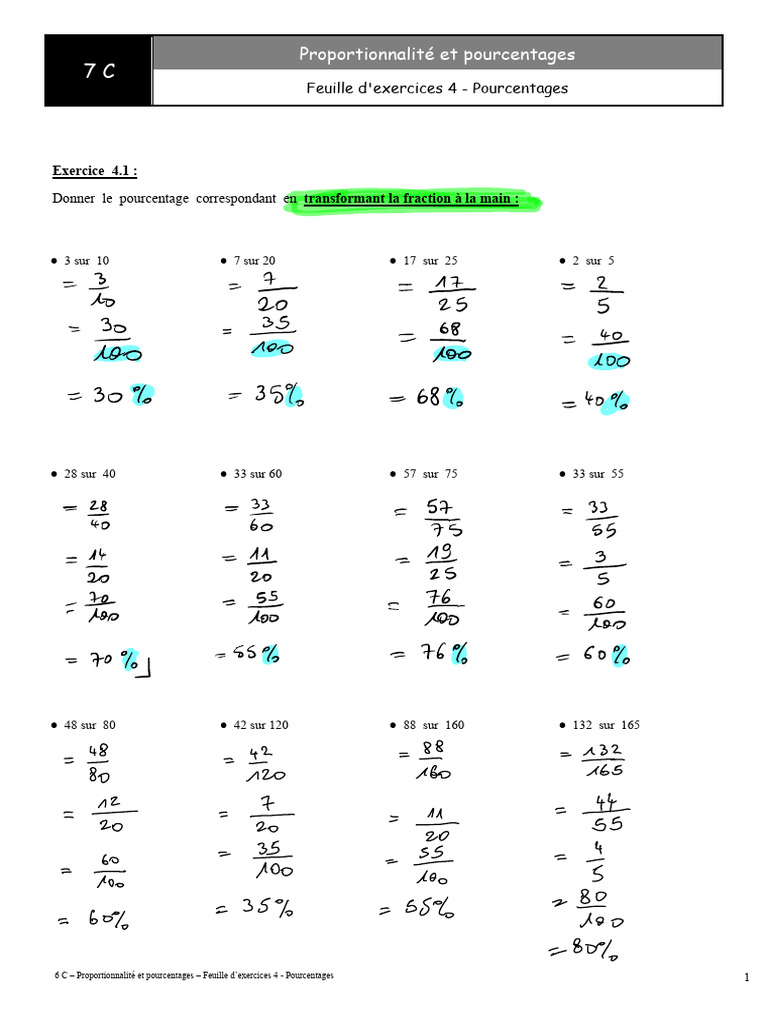 Exercices sur pourcentages et corrigés | PDF | Mathématiques