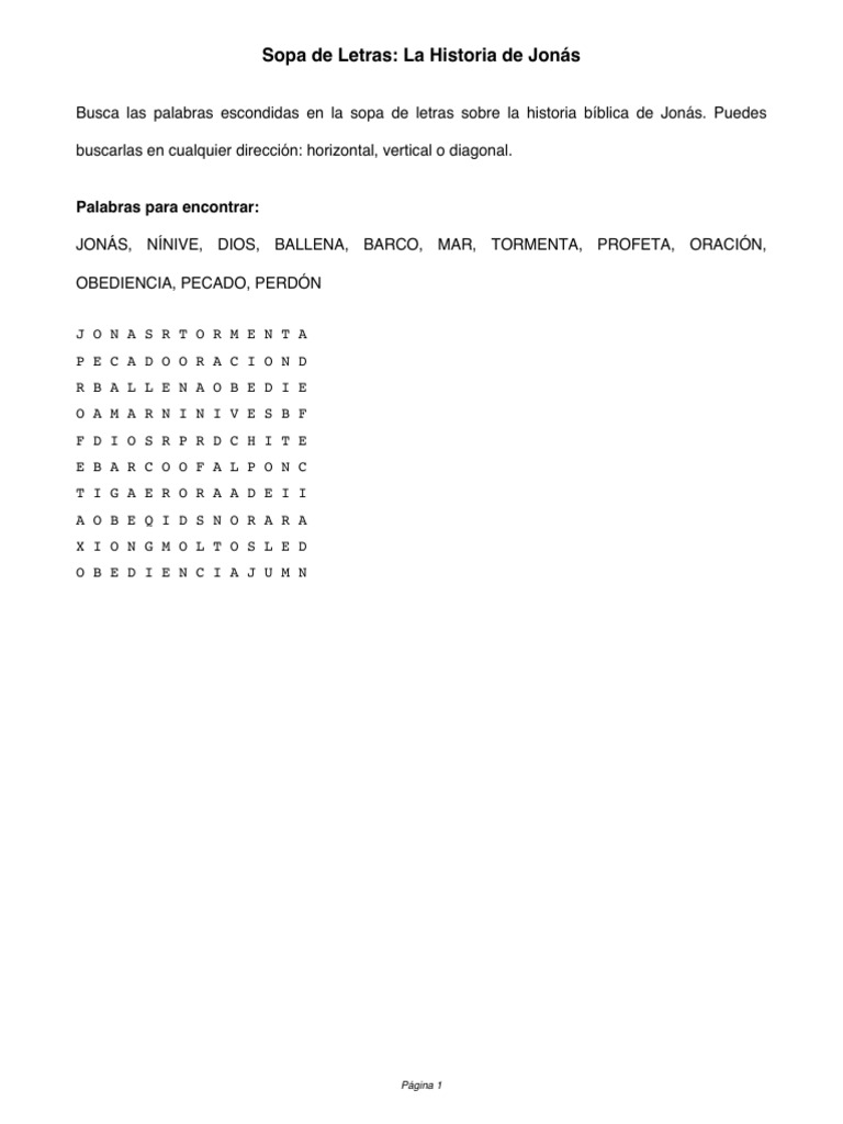 Haz clic aquí para descargar la sopa de letras de Jonás | PDF