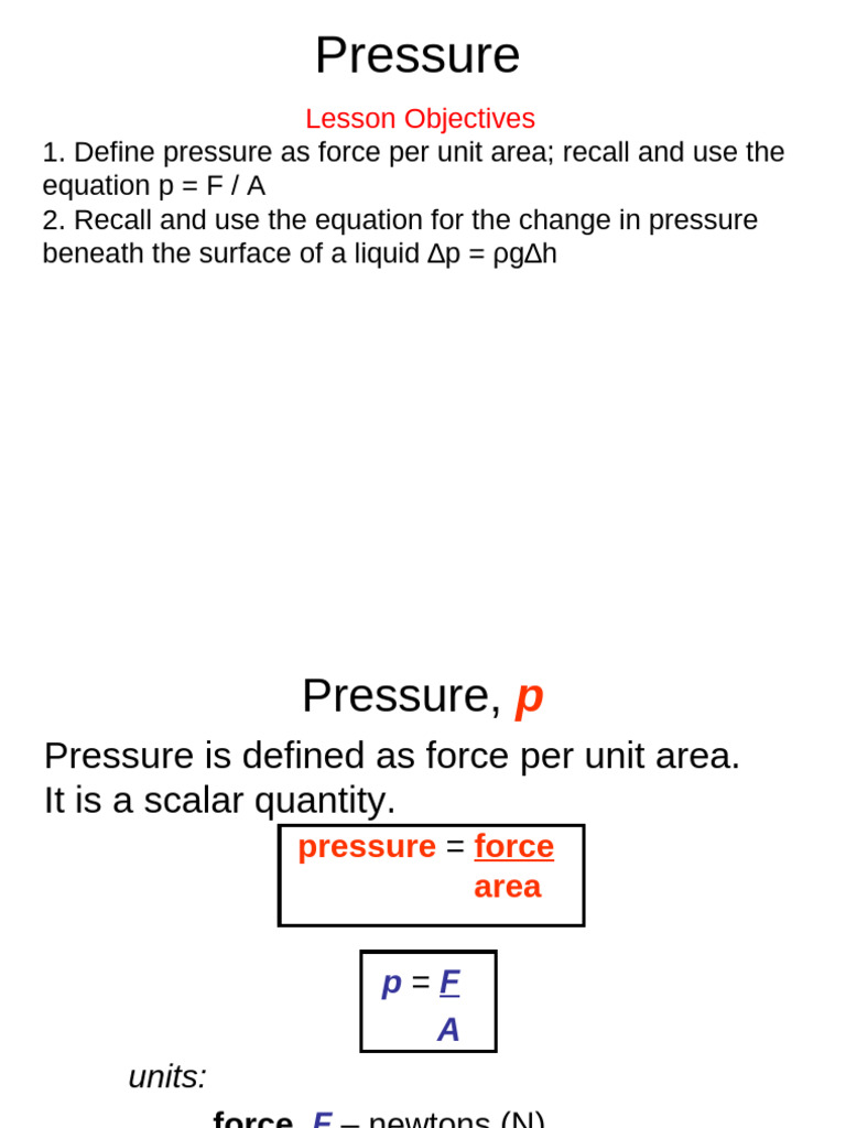 Pressure Slides Pdf Pressure Pascal Unit