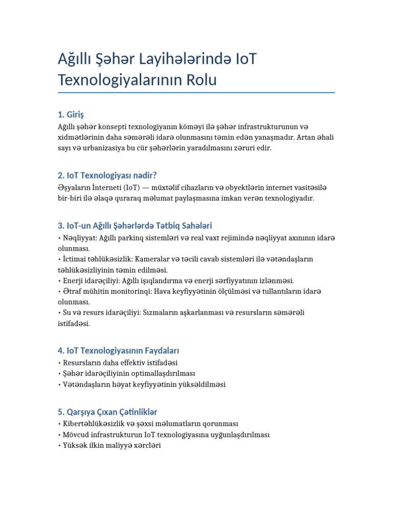 Agilli Seher IoT Teqdimat | PDF