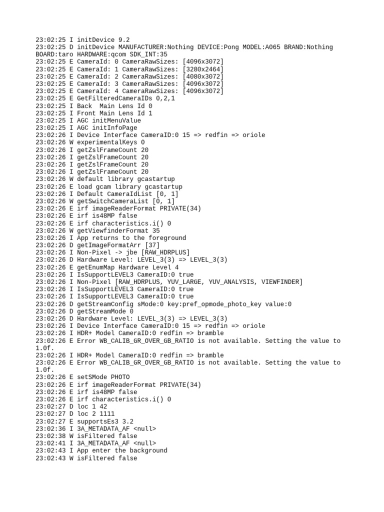 Camera Initialization Log Analysis | PDF