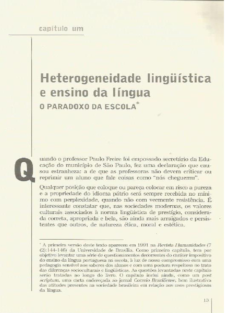 Texto 03 - Heterogeneidade Linguística e Ensino Da Língua | PDF