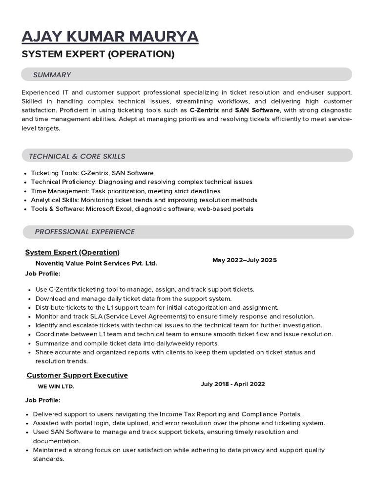 Resume Ajay Maurya | PDF | Service Level Agreement | Time Management