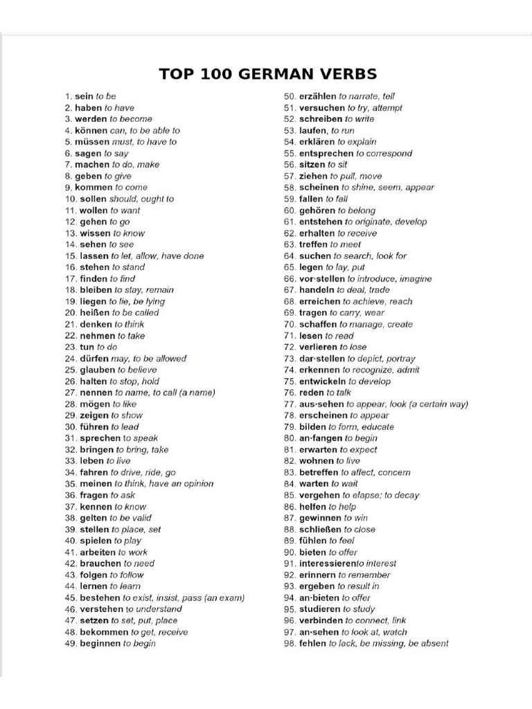 A1 Verbs List | PDF