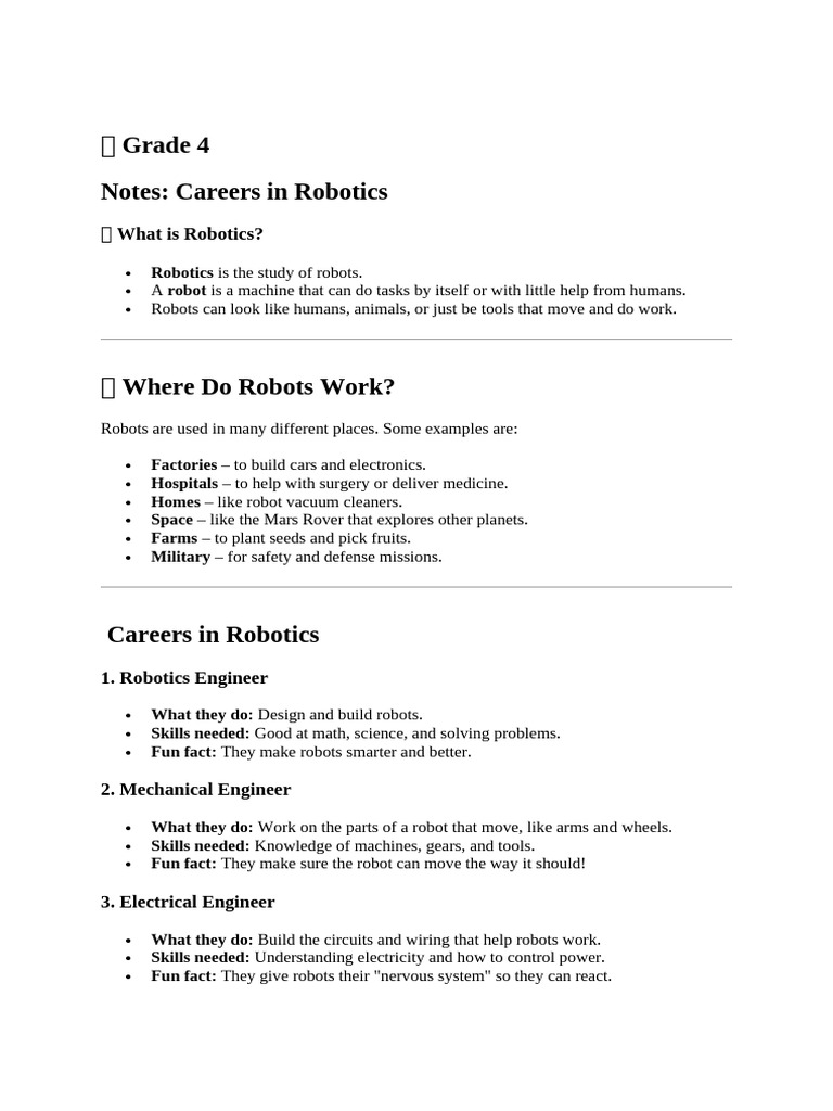Careers in Robotics Grade4 | PDF | Robot | Robotics