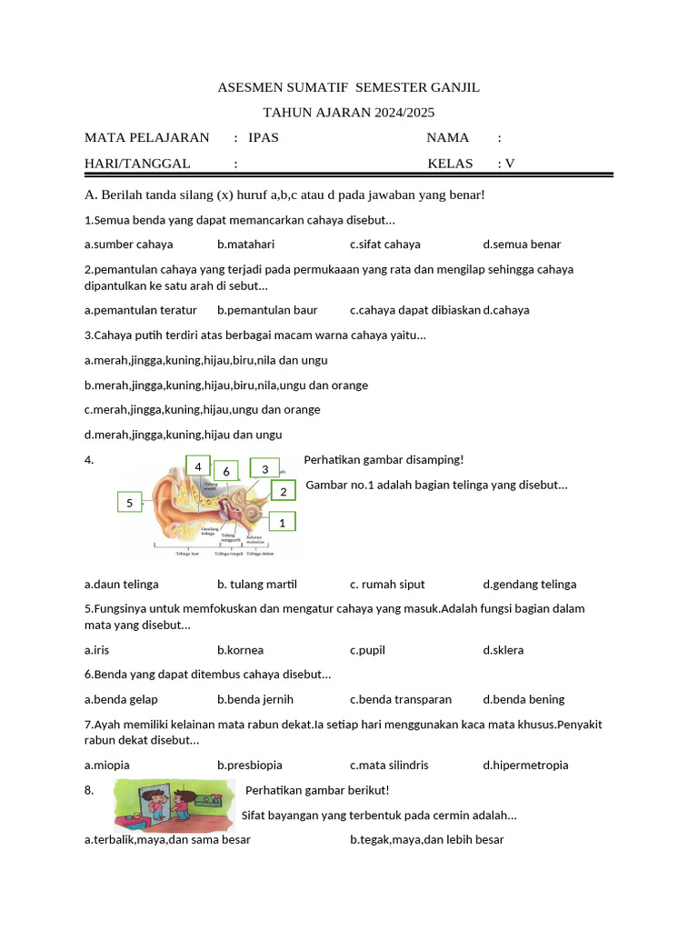 Asesmen Sumatif Semester Ganjil Ipas Kls 5 | PDF