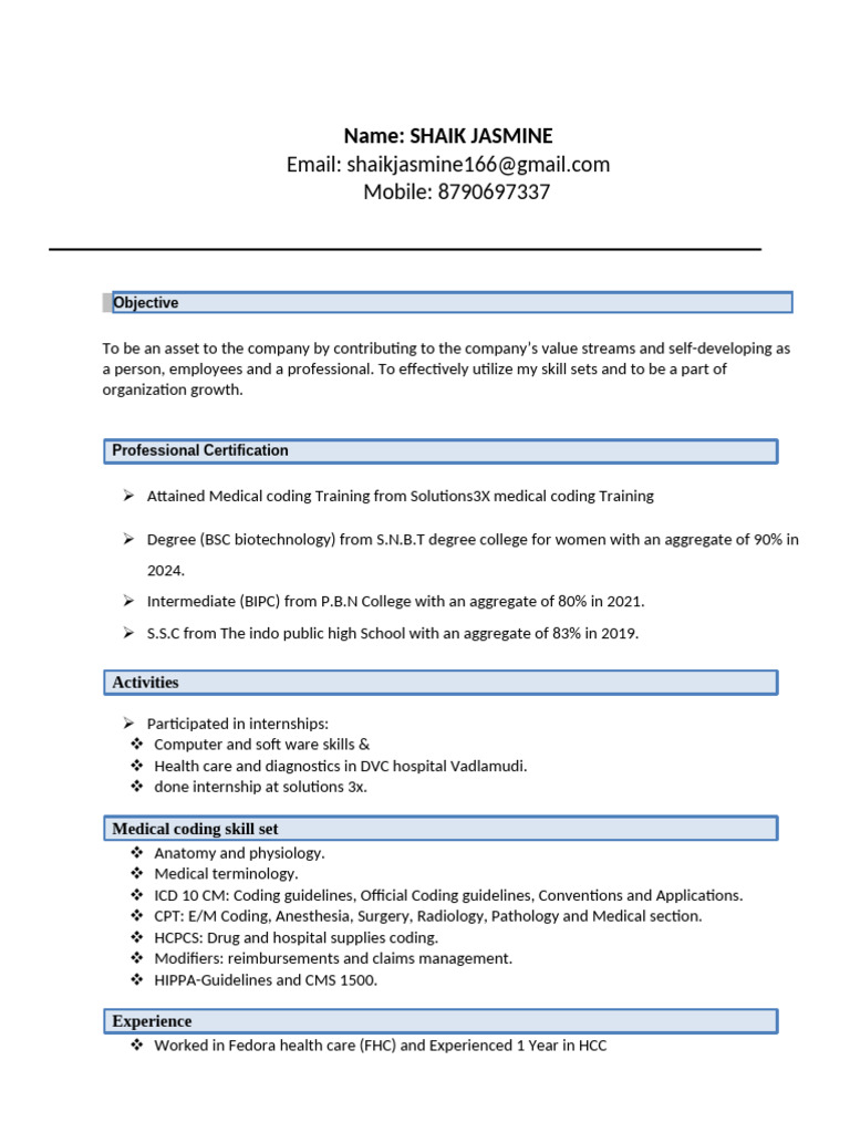 Shaik Jasmine Resume | PDF