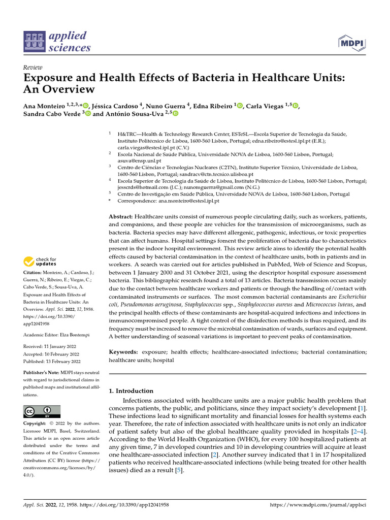 Exposure and Health Effects of Bacteria | PDF | Hospital Acquired ...