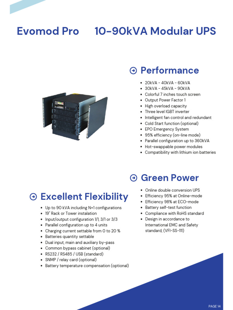 Evomod Pro 10-90kVA Modular UPS Specs | PDF | Power Inverter | Electricity
