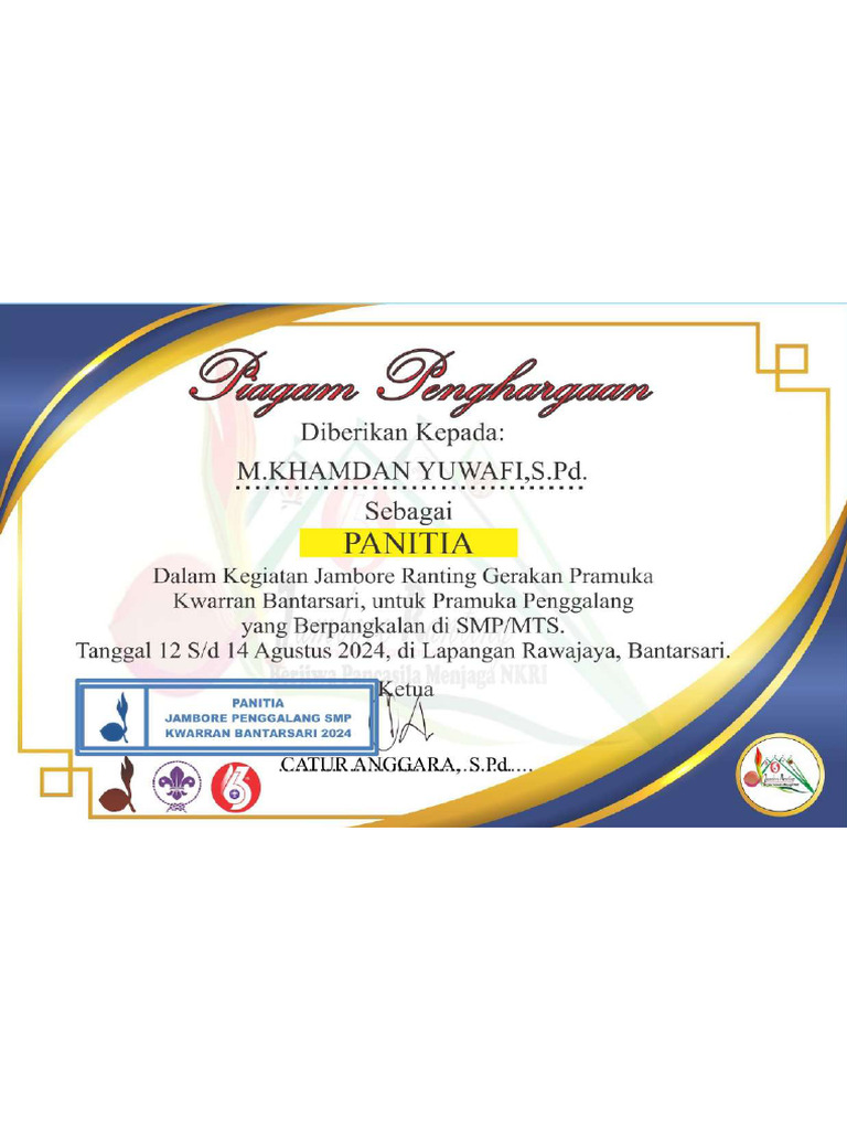 Sertifikat Panitia Pramuka | PDF