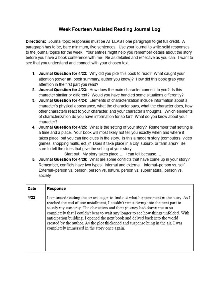 Joel Repp - Week Fourteen Assisted Reading Journal Log | PDF