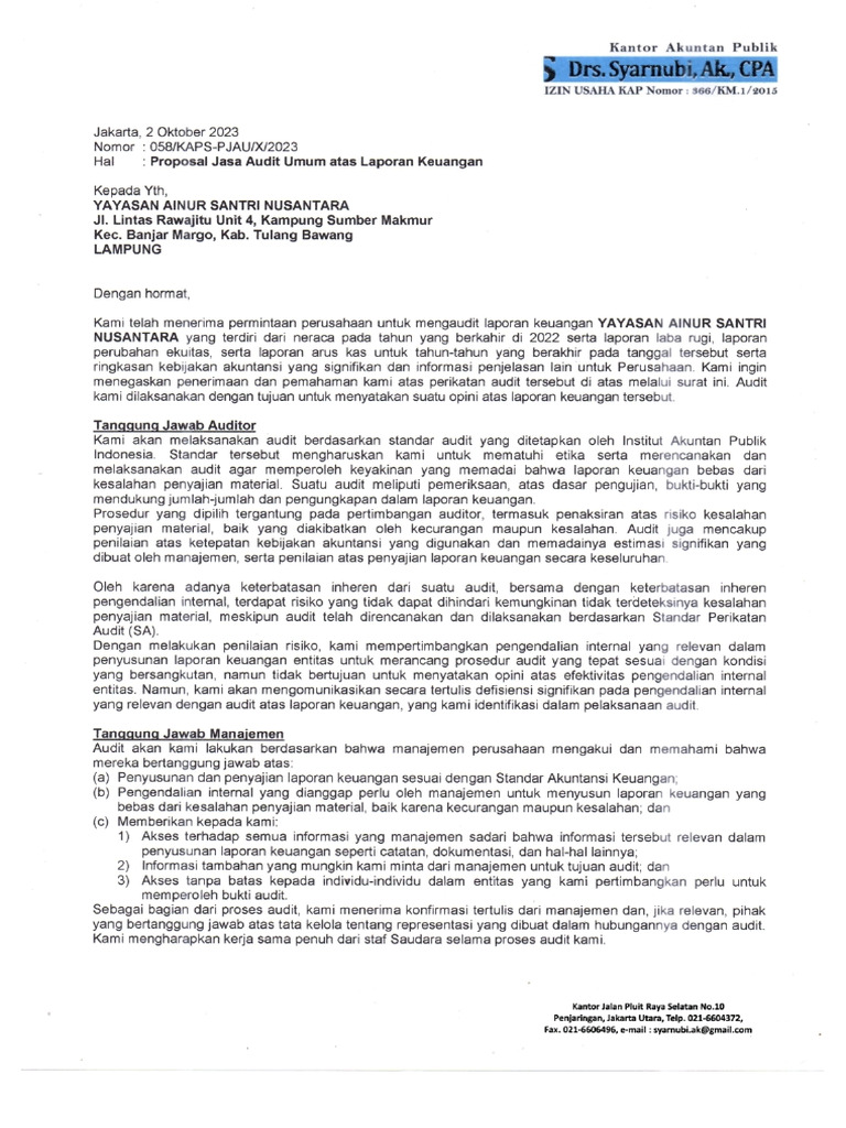 Proposal Audit 2022 Yayasan ASN | PDF