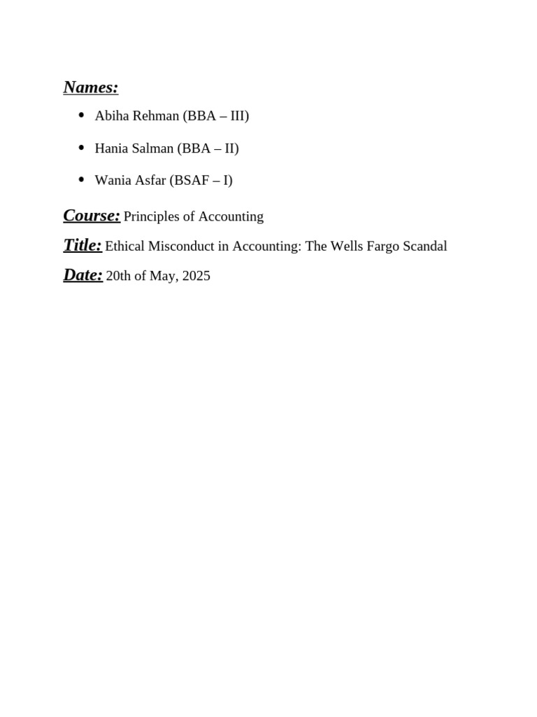 Wells Fargo Ethical Misconduct Analysis | PDF | Sarbanes–Oxley Act ...
