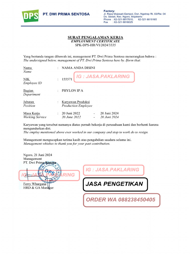 SK PT Dwi Prima Sentosa | PDF