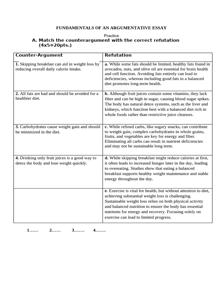 Fundamentals of An Argumentative Essay - Practice | PDF | Dieting ...