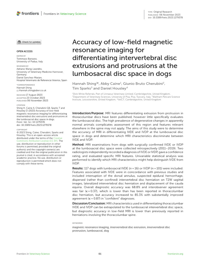 Accuracy of Low-Field Magnetic Resonance Imaging For Differentiating Intervertebral Disc ...