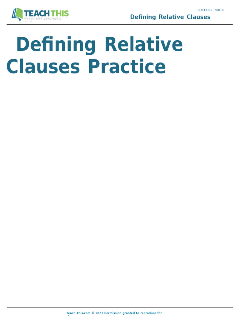 Defining Relative Clauses Practice | PDF