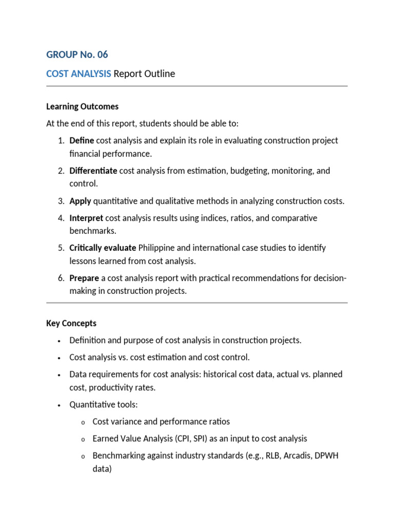 Group No. 06 - Report Outline For COST ANALYSIS | PDF | Cost–Benefit ...