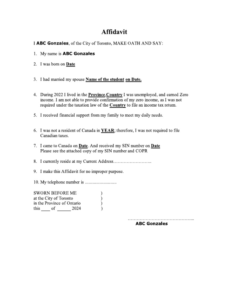 Affidavit Spouse Verification Sample | PDF